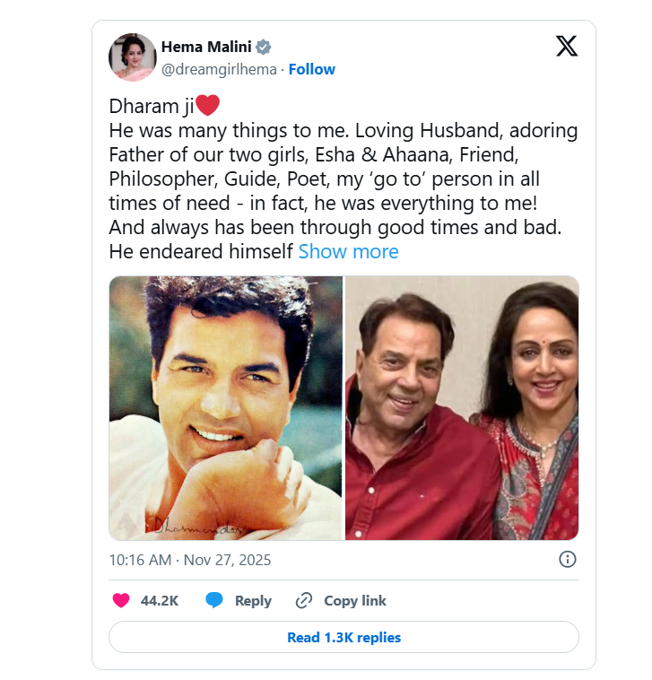 Hema Malini's first emotional reaction after Dharmendra's death